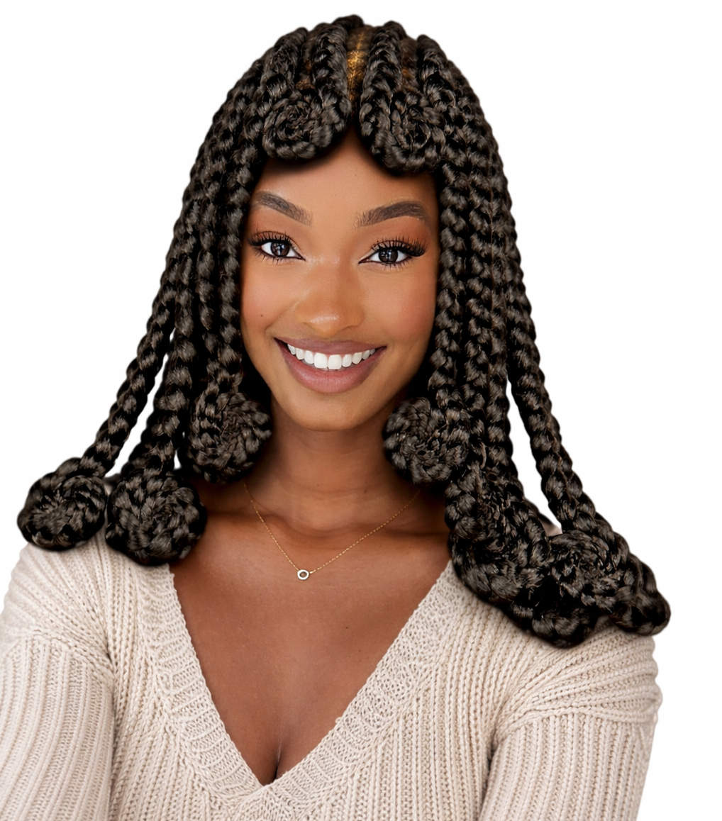 Kima Synthetic Braided Wig - Black Shoulder-Length Curly Ends with ...